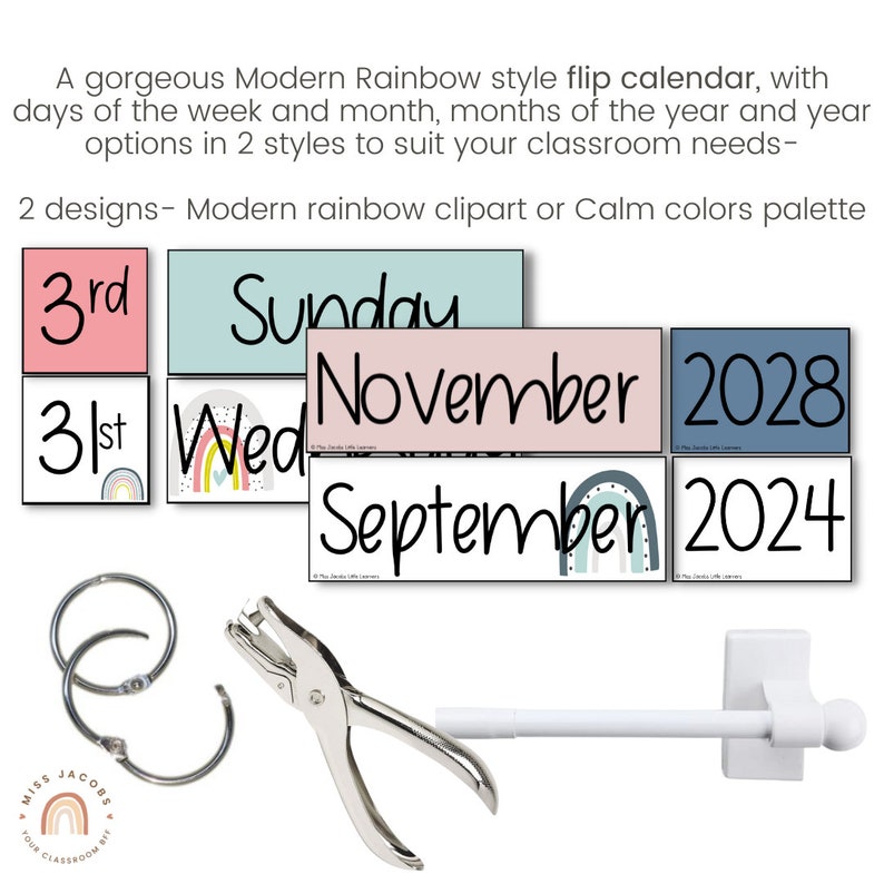 Flip Calendar Modern Rainbow Calm Color Themed Classroom - Etsy