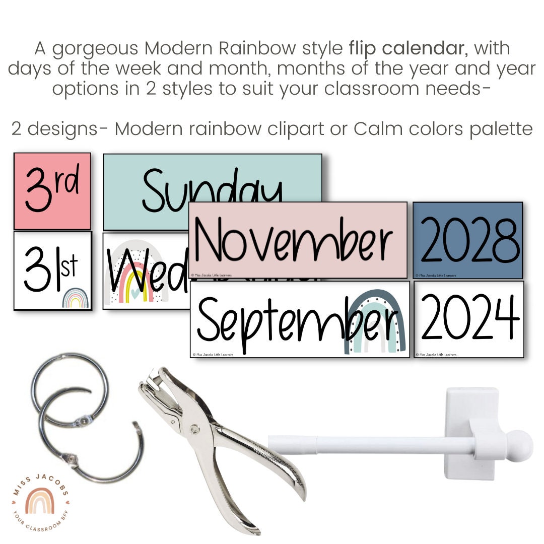 Flip Calendar | Modern Rainbow Calm Color Themed Classroom Decor ...