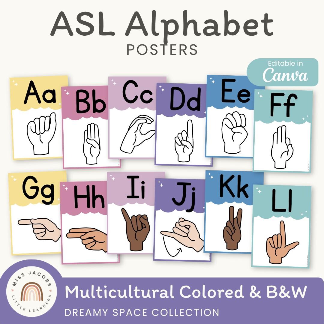 Dreamy Space ASL Alphabet Posters: A-Z American Sign Language Classroom ...