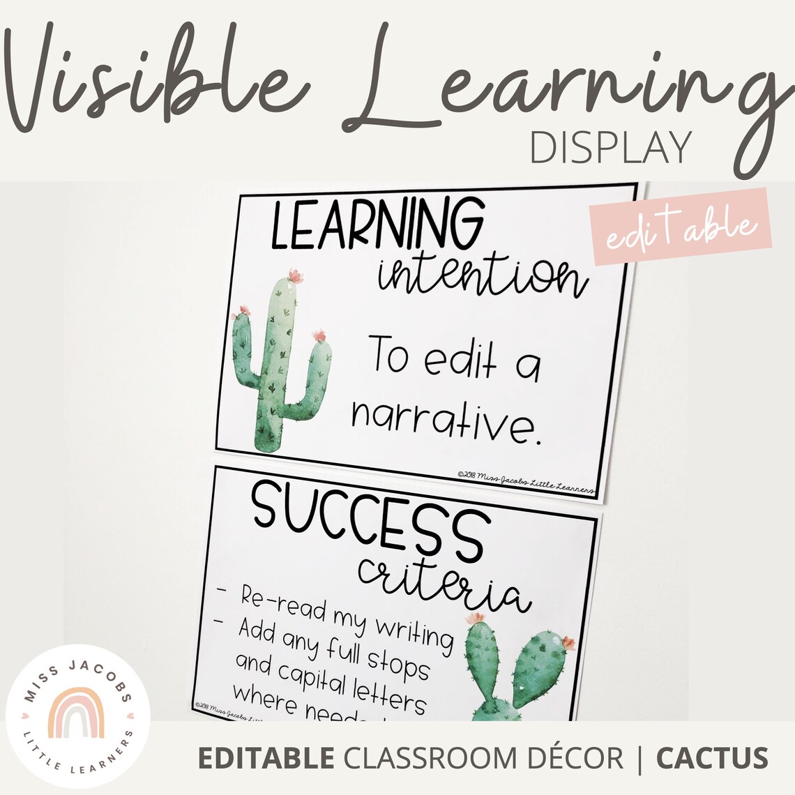 CACTUS Visible Learning Display | Editable | Cactus Classroom Decor - Etsy