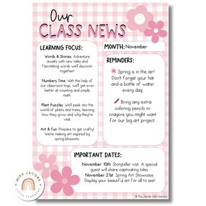 Editable Classroom Newsletter Template | Daisy Gingham Pastels ...