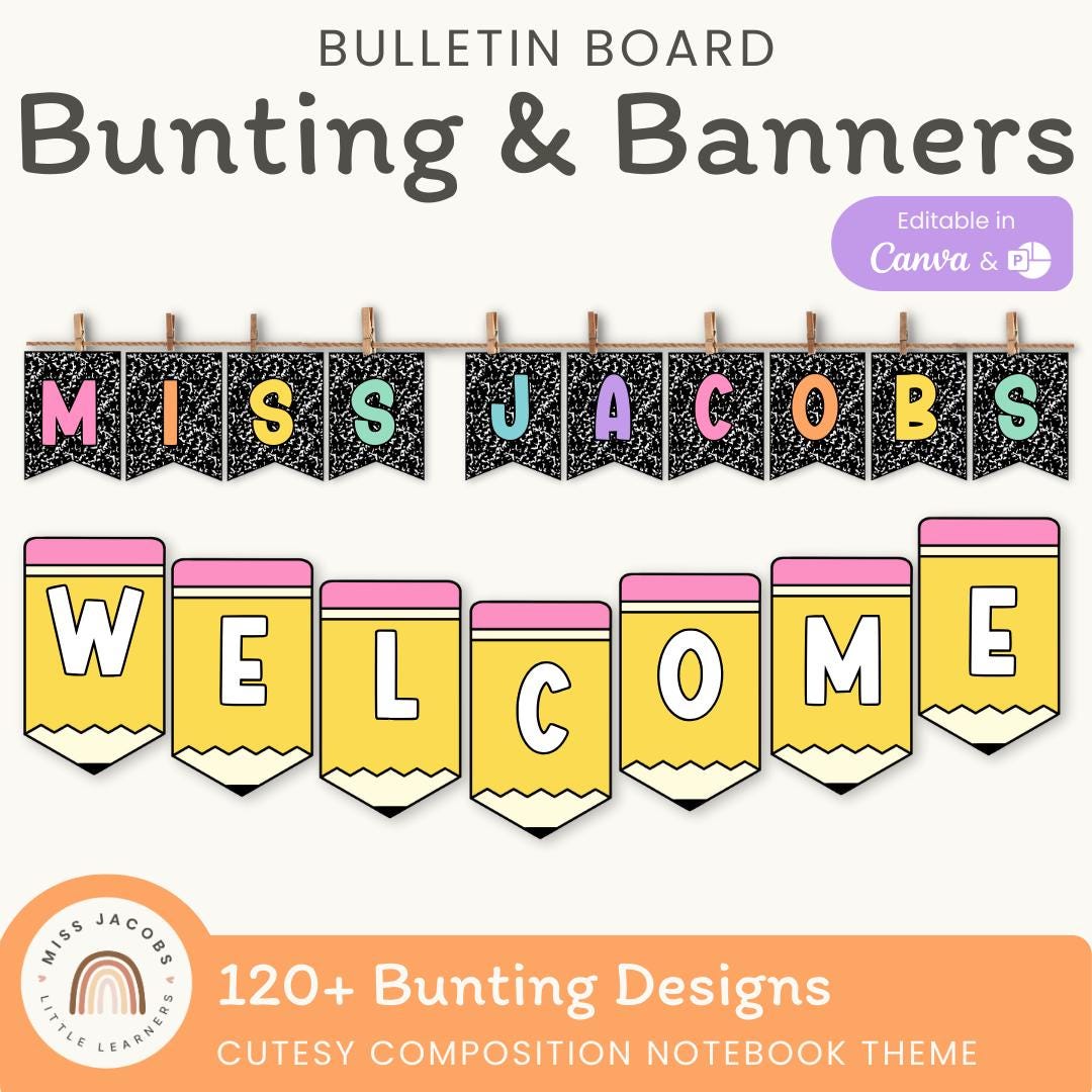 Cutesy Bunting & Banners, Editable Bulletin Board Letters Composition ...