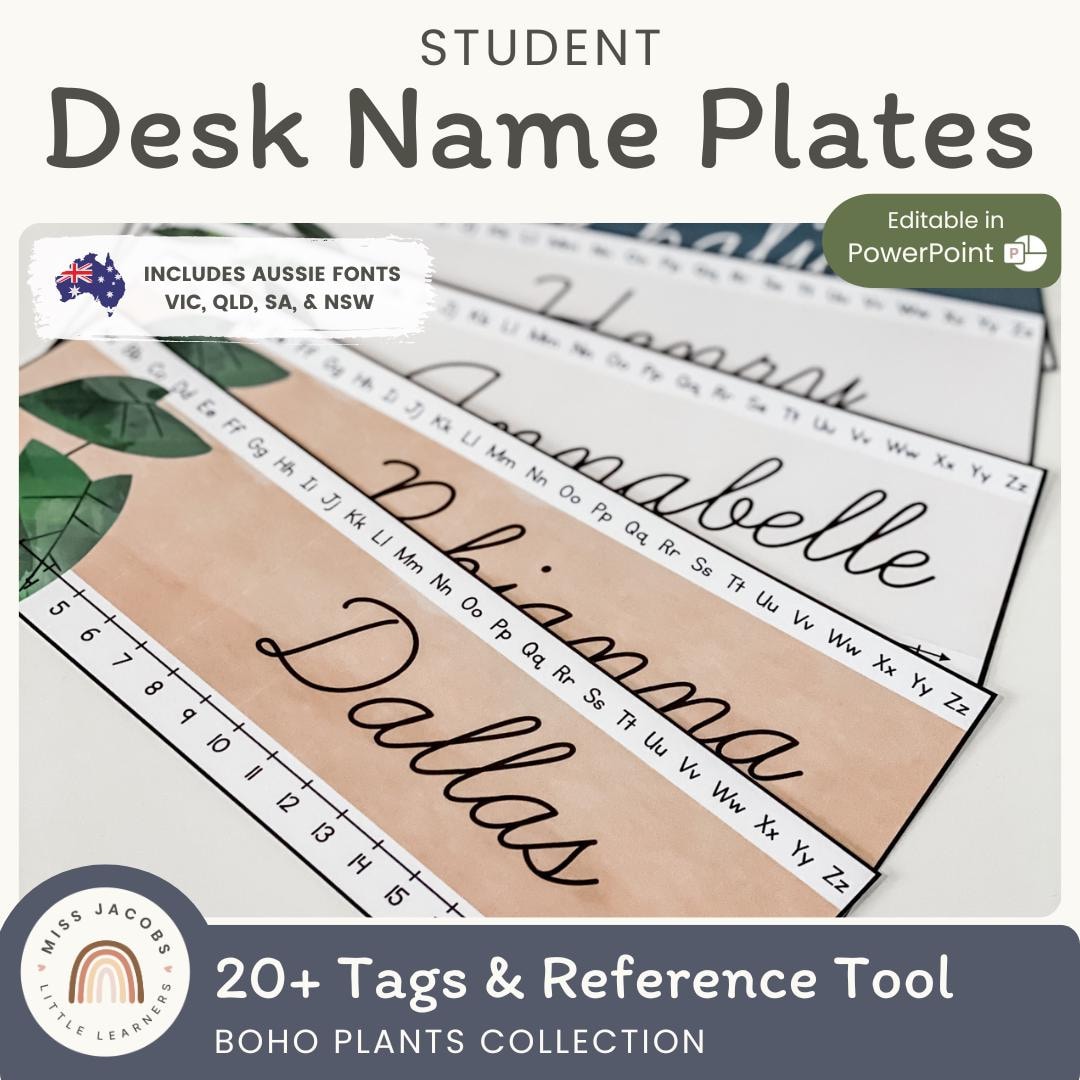 Boho Plants Student Desk Plates | Editable Rustic Classroom Decor - Etsy