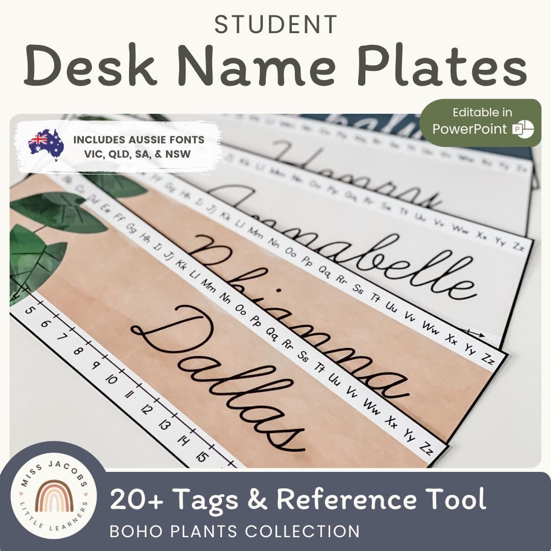 Boho Plants Student Desk Plates | Editable Rustic Classroom Decor - Etsy