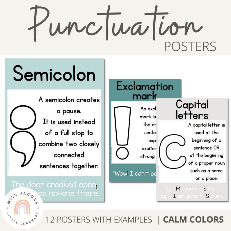 CALM COLORS Punctuation Posters English Posters Modern - Etsy