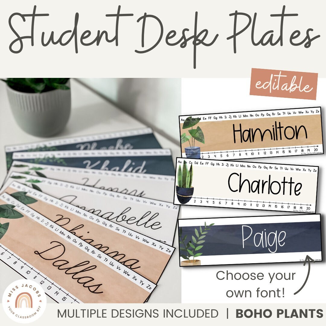Boho Plants Student Desk Plates | Editable Rustic Classroom Decor - Etsy
