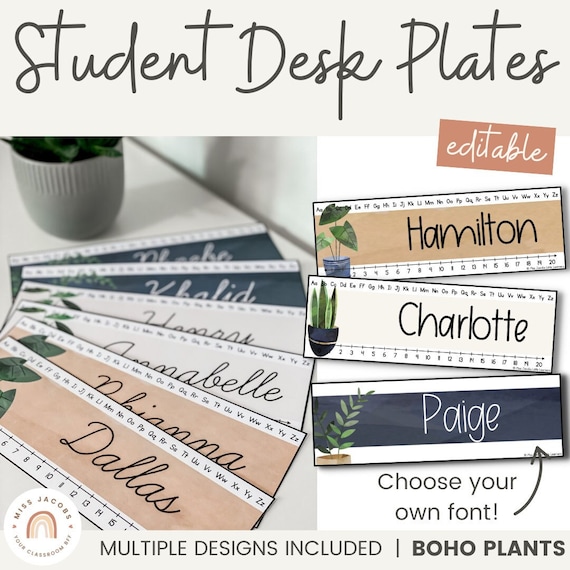 Boho Plants Student Desk Plates Editable Rustic Classroom | Etsy
