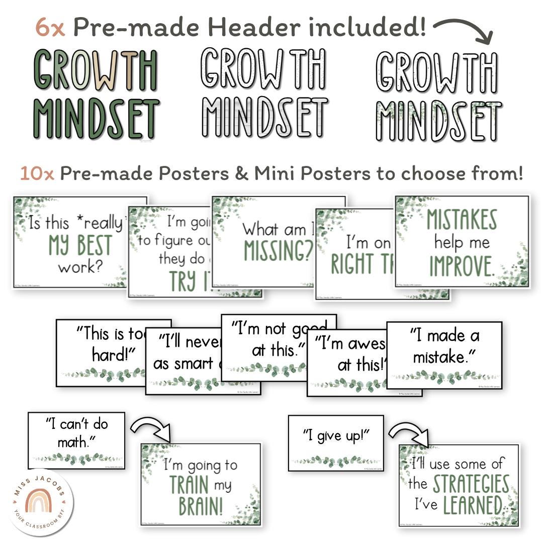 Growth Mindset Vs Fixed Mindset Posters, Printable SEL Bulletin Board ...