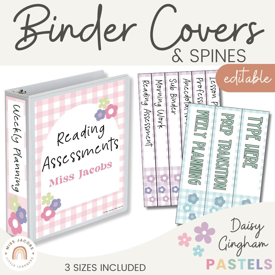 Binder Covers and Spines | Daisy Gingham Pastels Classroom Decor ...