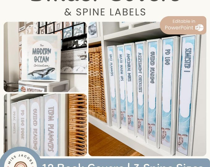Binder Covers and Spines: Modern Ocean Classroom Folder Covers ...