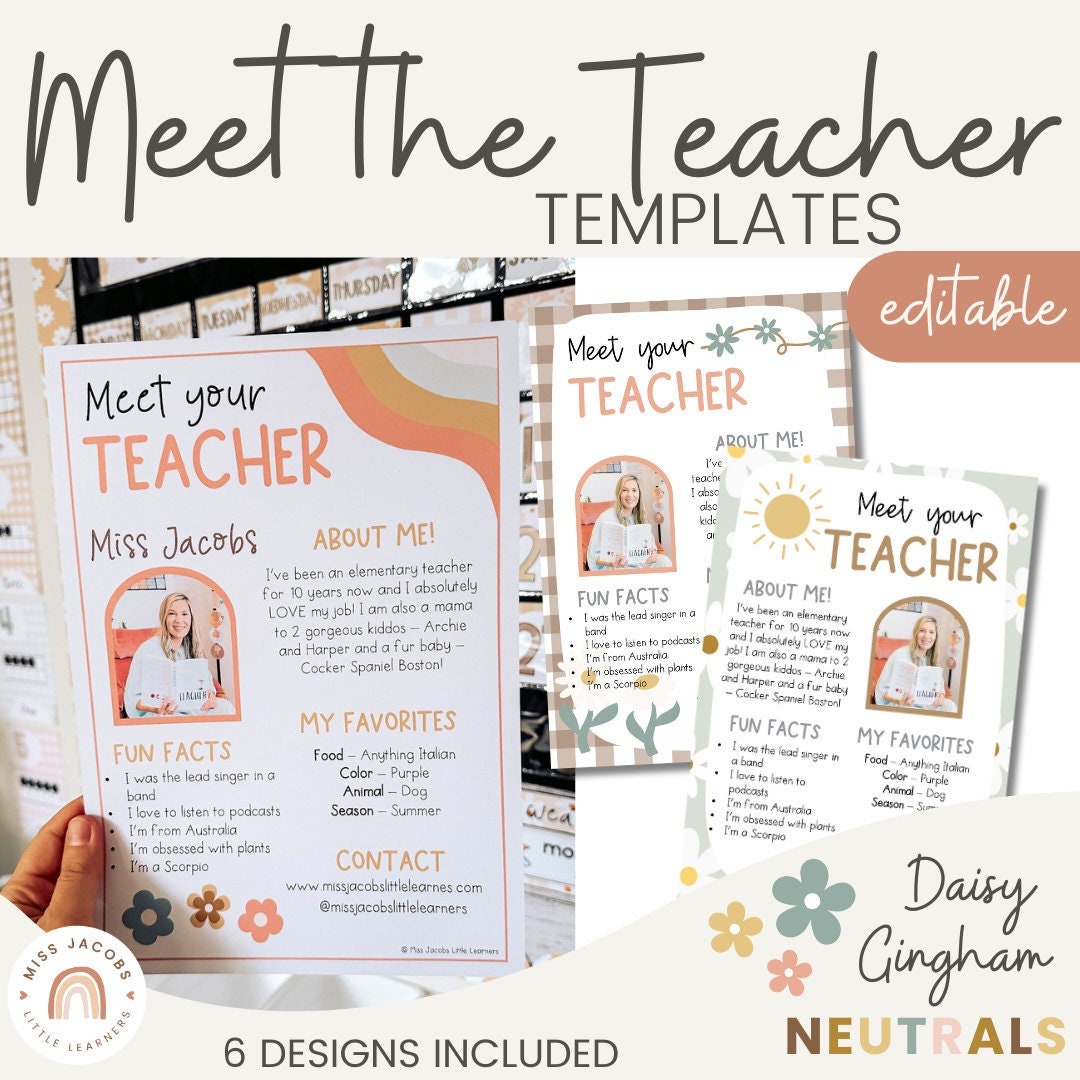 Meet the Teacher Templates | Daisy Gingham Neutrals Classroom Decor - Etsy
