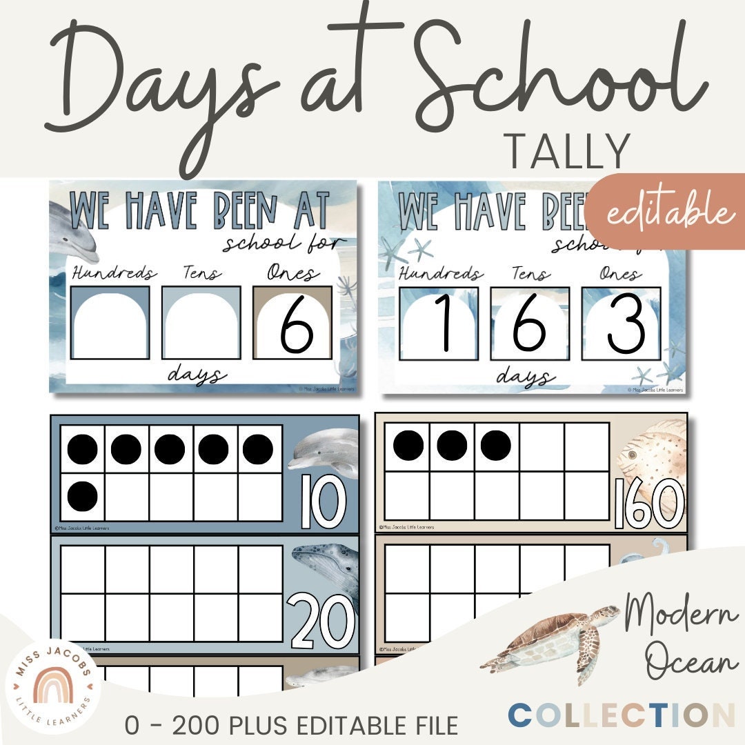 Days at School Display | 100 Days of School Tally | Modern Ocean ...