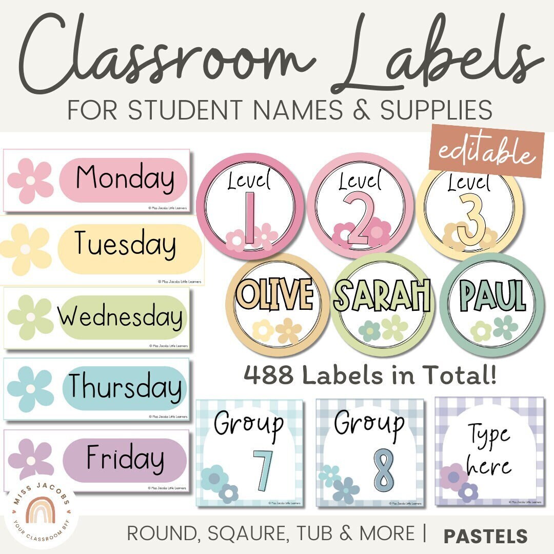 Classroom Supply Labels & Student Name Tags Bundle Daisy - Etsy