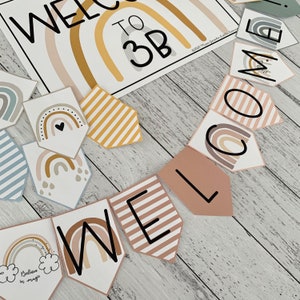 BOHO RAINBOW Bulletin Board Signage | Editable | Neutral Rainbow ...