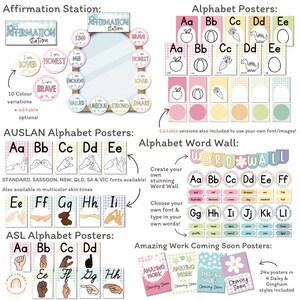 Daisy Gingham Pastels Classroom Decor Bundle Muted Rainbow Theme ...