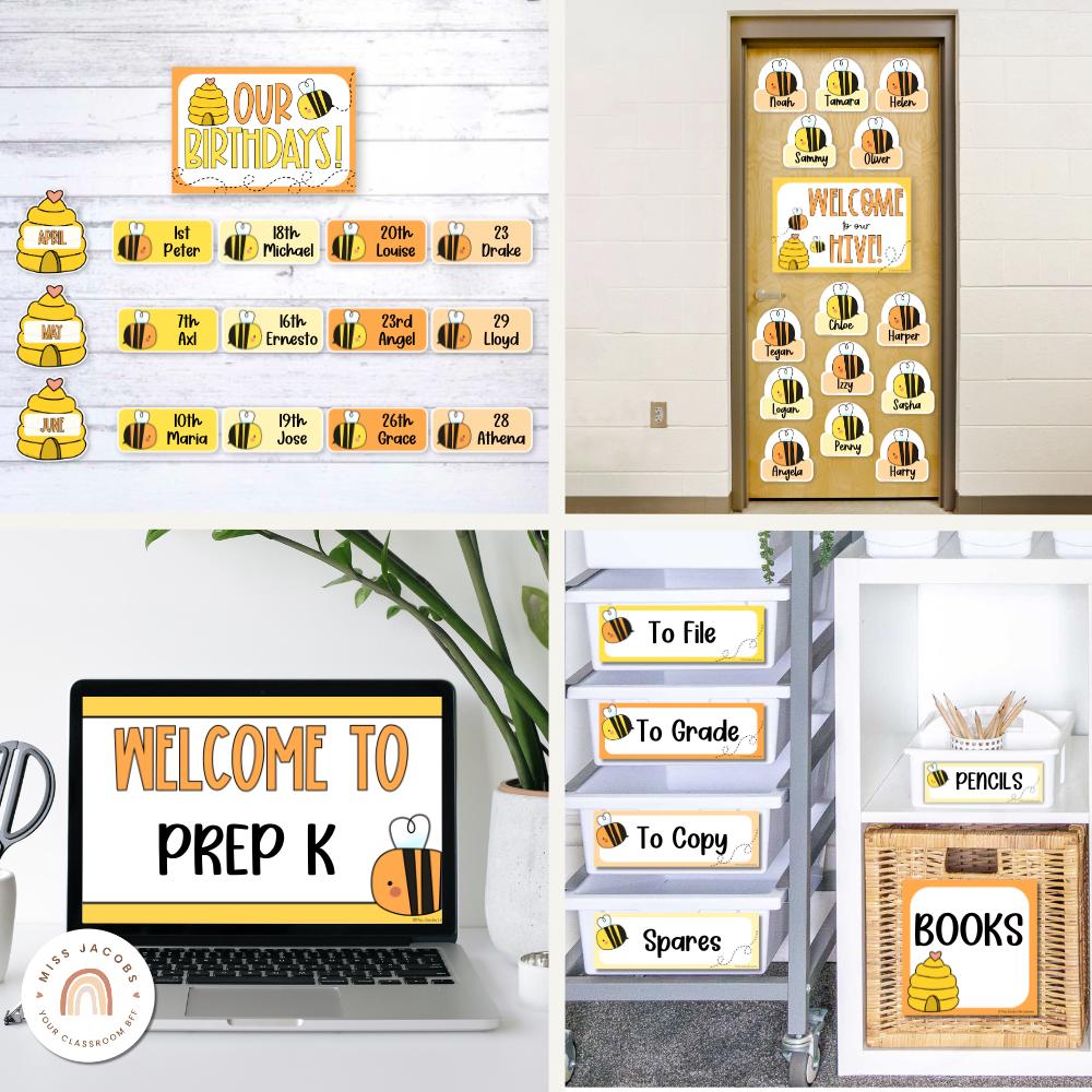 Bee Hive Classroom Decor Bundle, Bright Printable & Editable Elementary ...