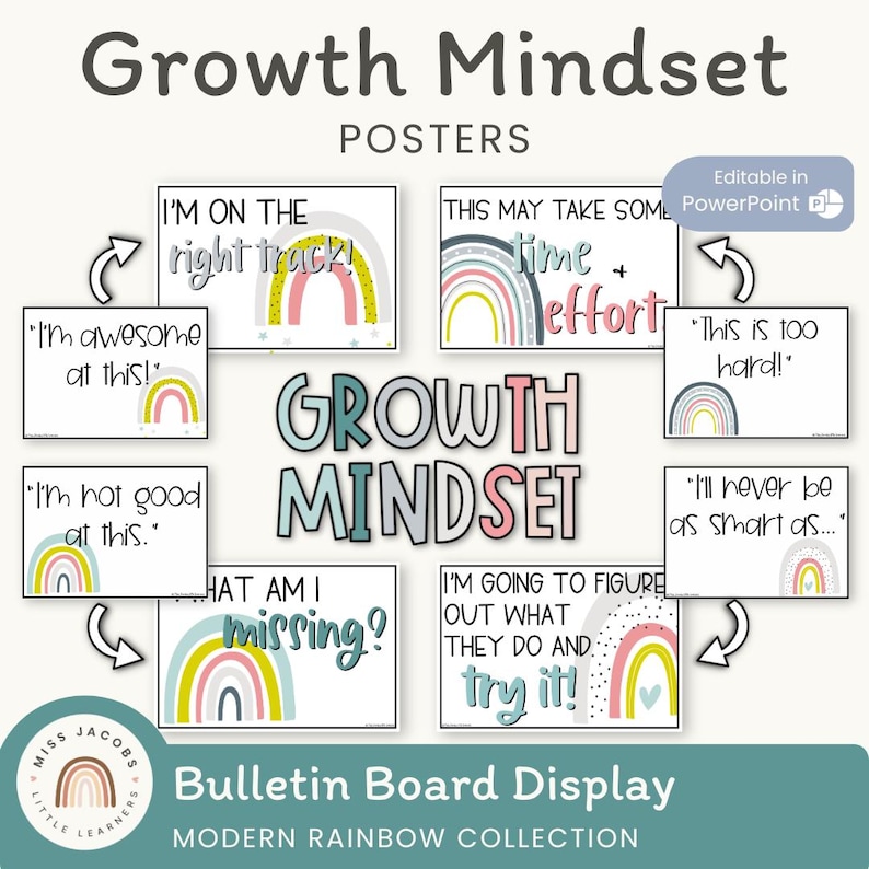 MODERN RAINBOW Growth Mindset Display | Calm Colors Classroom Decor - Etsy