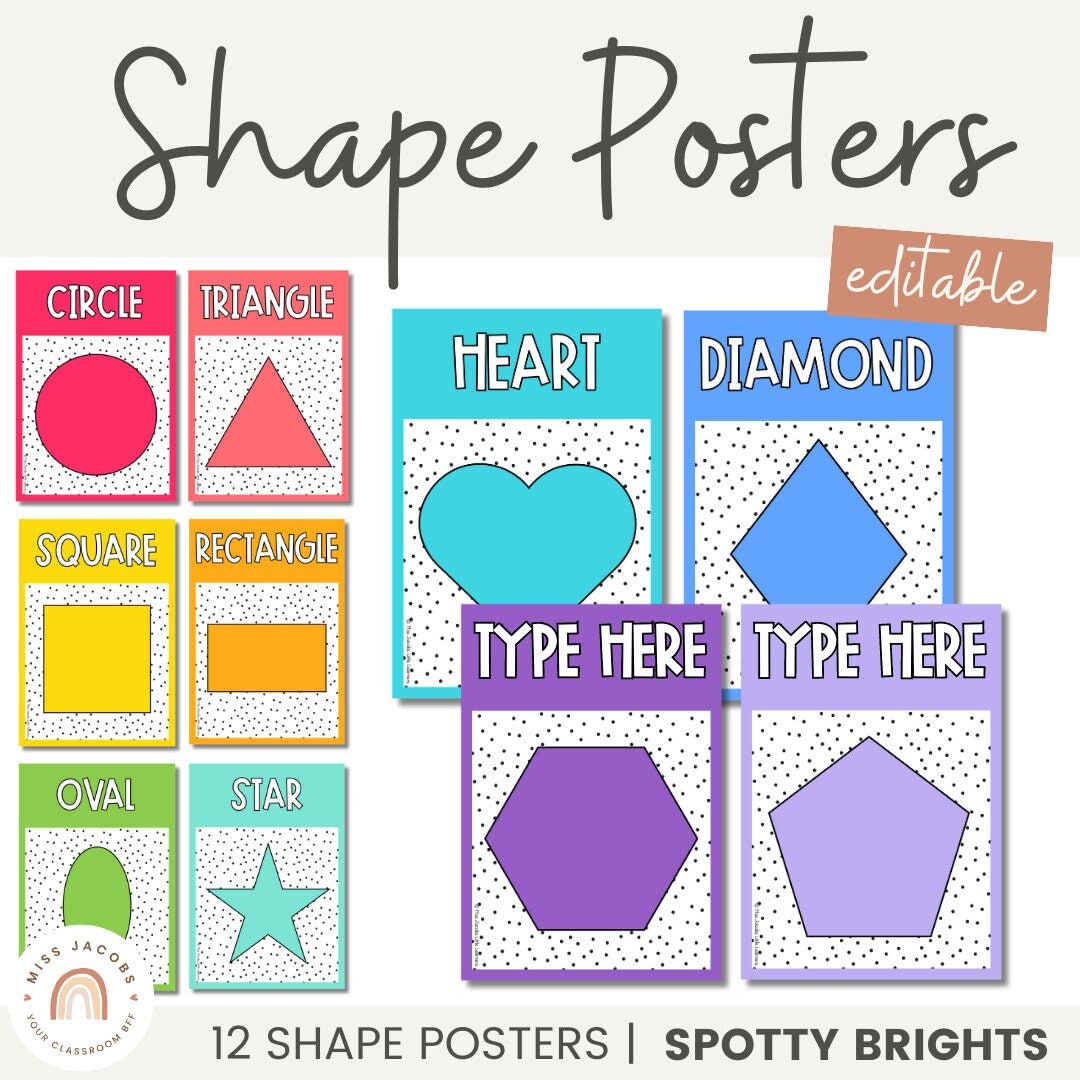 Shape Posters | Spotty Rainbow Brights Classroom Decor | Editable - Etsy