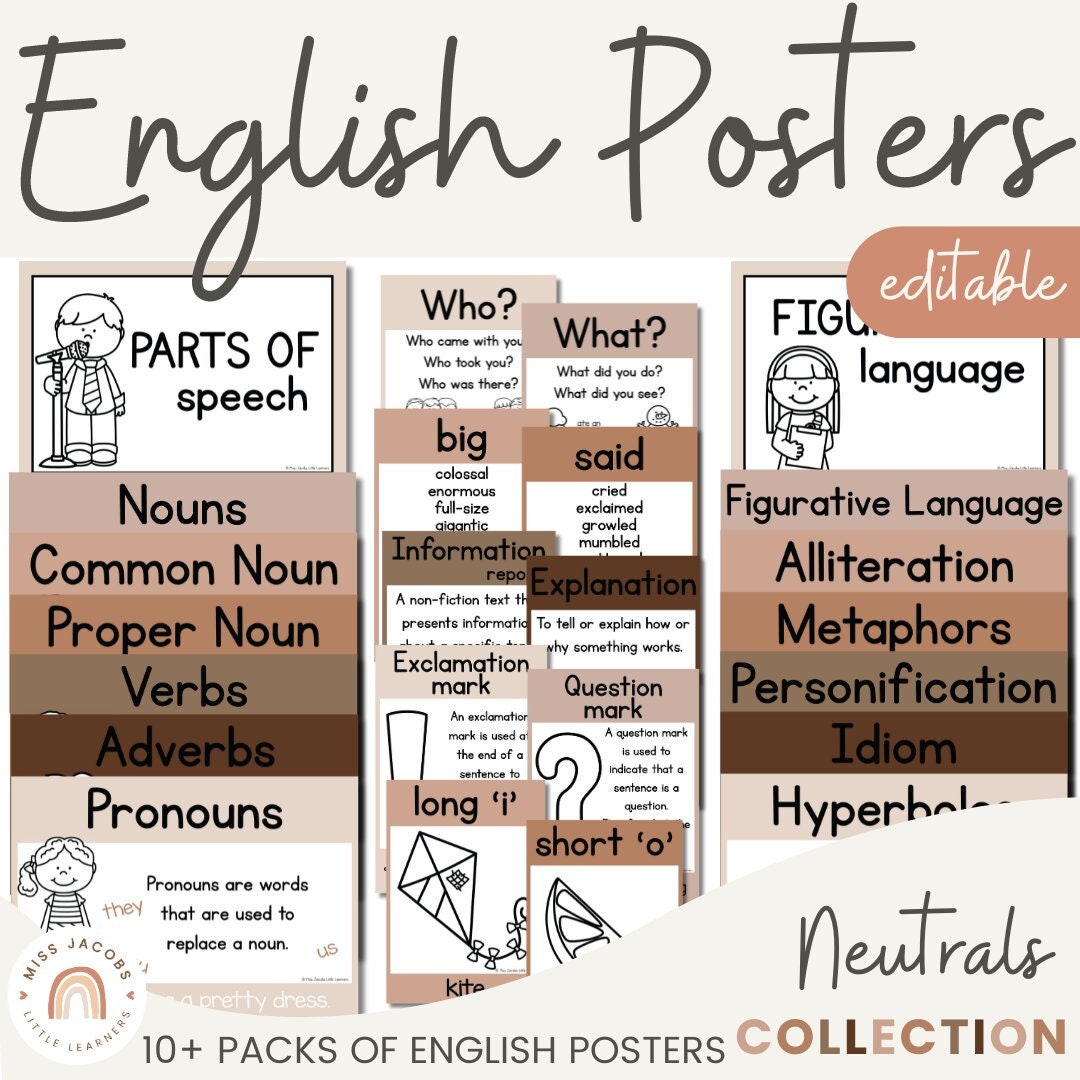 English Posters Bundle Reading and Writing Strategies Ombre Neutral ...