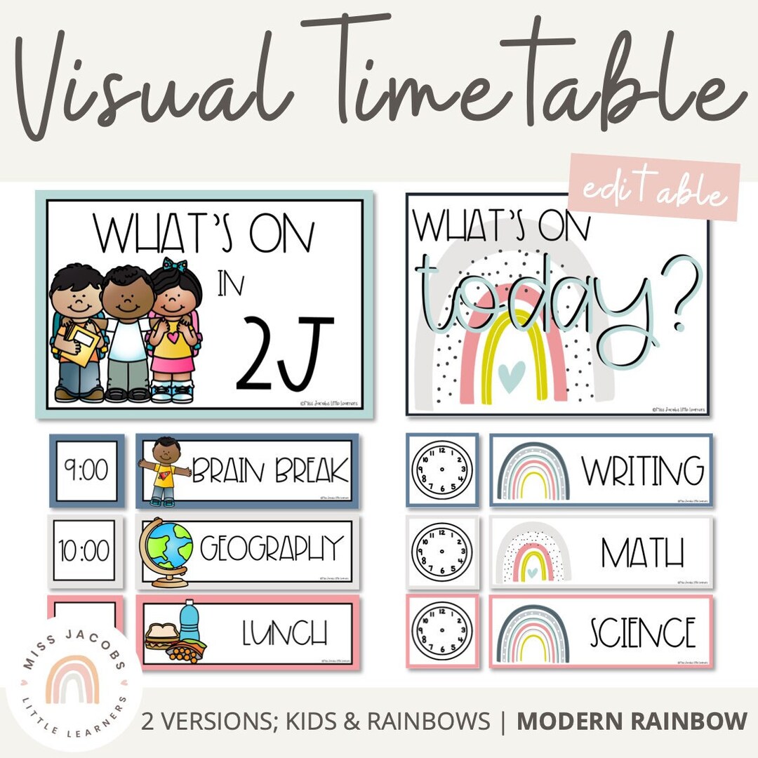 MODERN RAINBOW Visual Timetable | Editable | Calm Colors Classroom ...