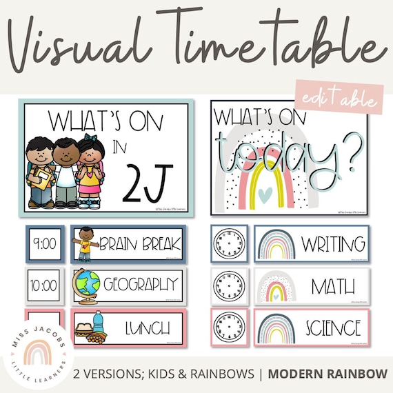 MODERN RAINBOW Visual Timetable Editable Calm Colors | Etsy