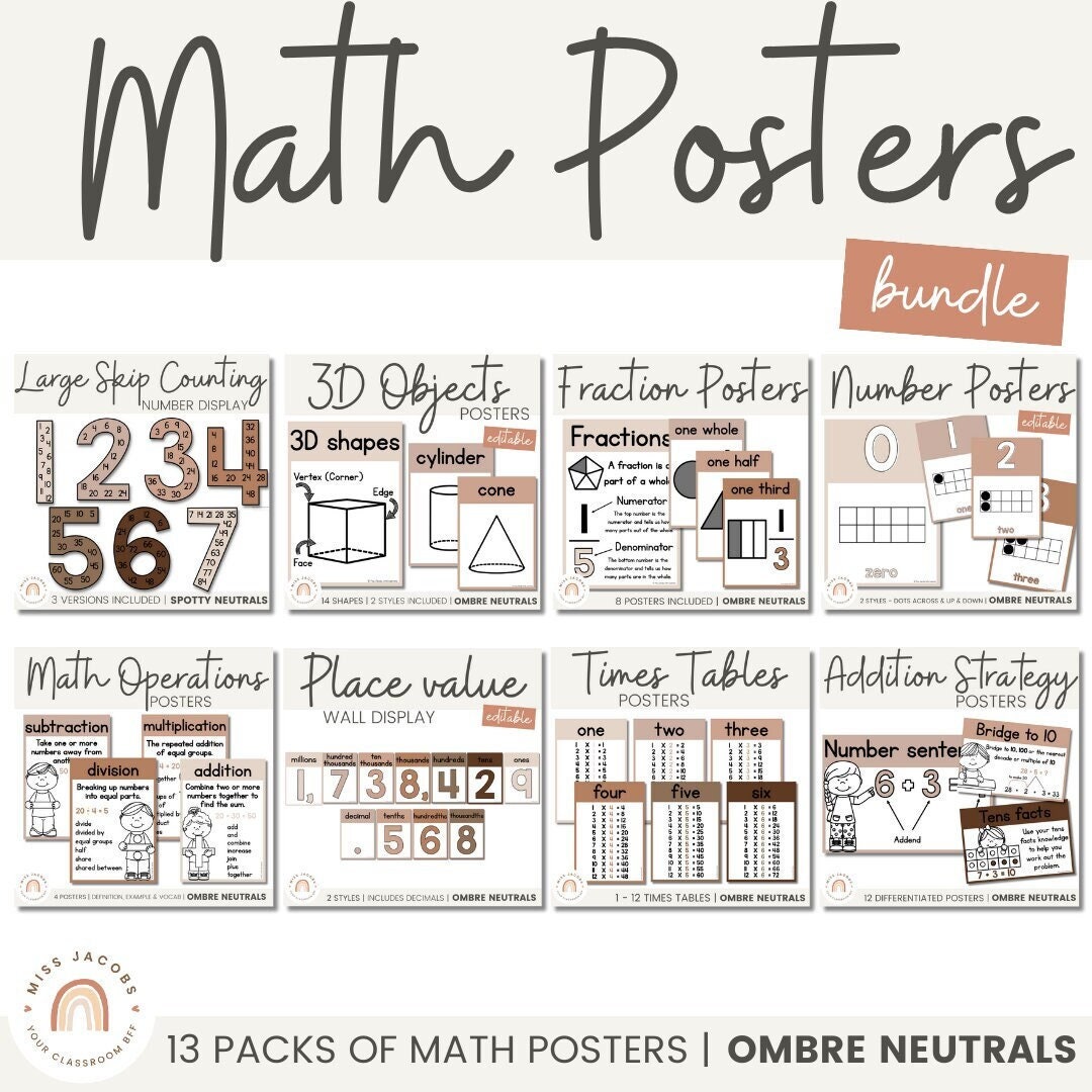 OMBRE NEUTRALS Math Posters Bundle Calming Classroom Decor - Etsy