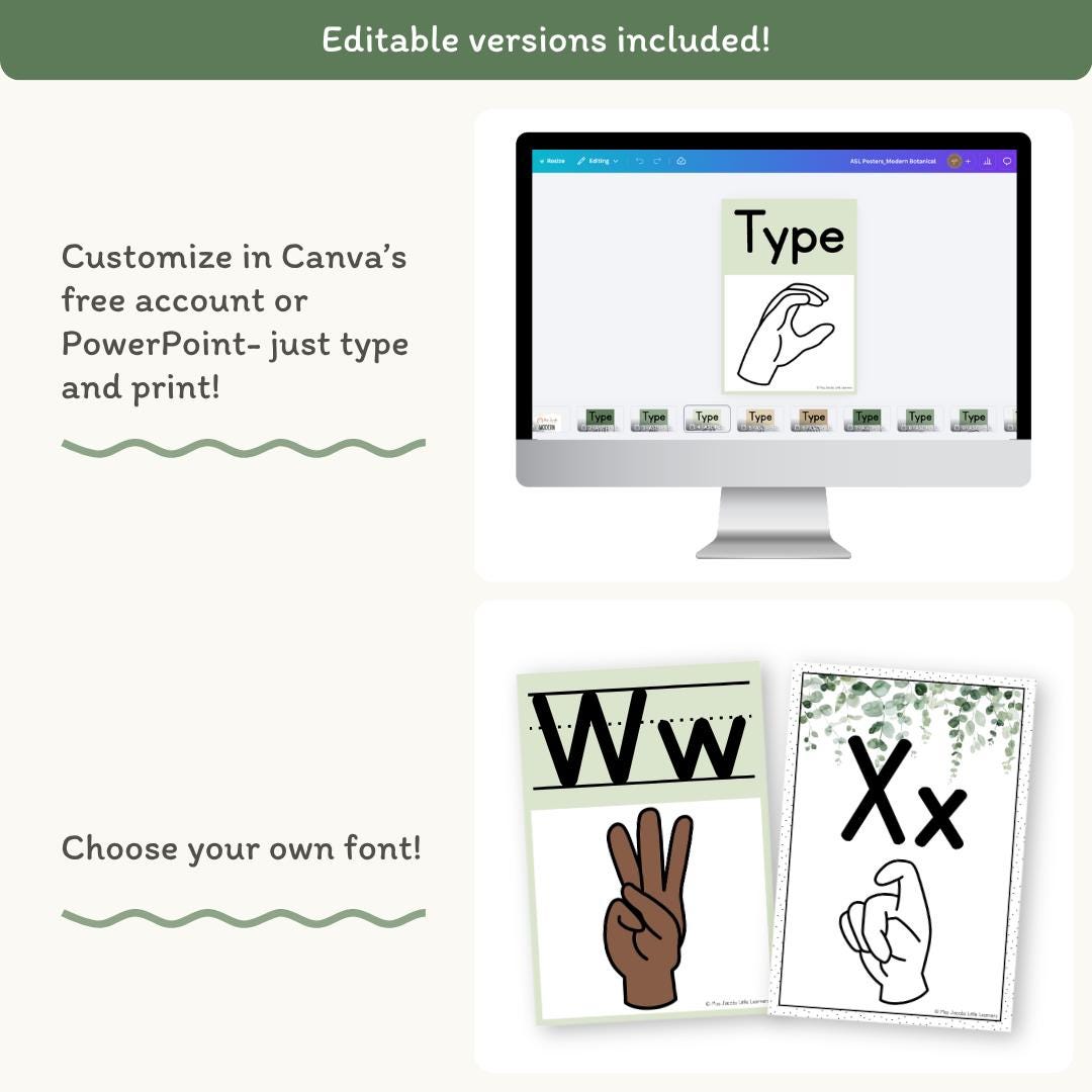 Alphabet Posters With ASL + Auslan Alphabet Bundle, Modern Botanical ...