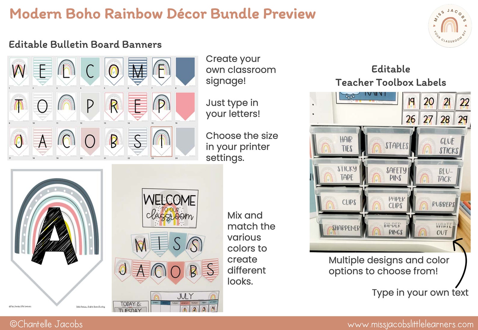 MODERN RAINBOW Classroom Decor Bundle Editable Calm Colors - Etsy