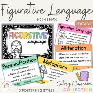 Cutesy Figurative Language Posters, Printable ELA Anchor Charts ...