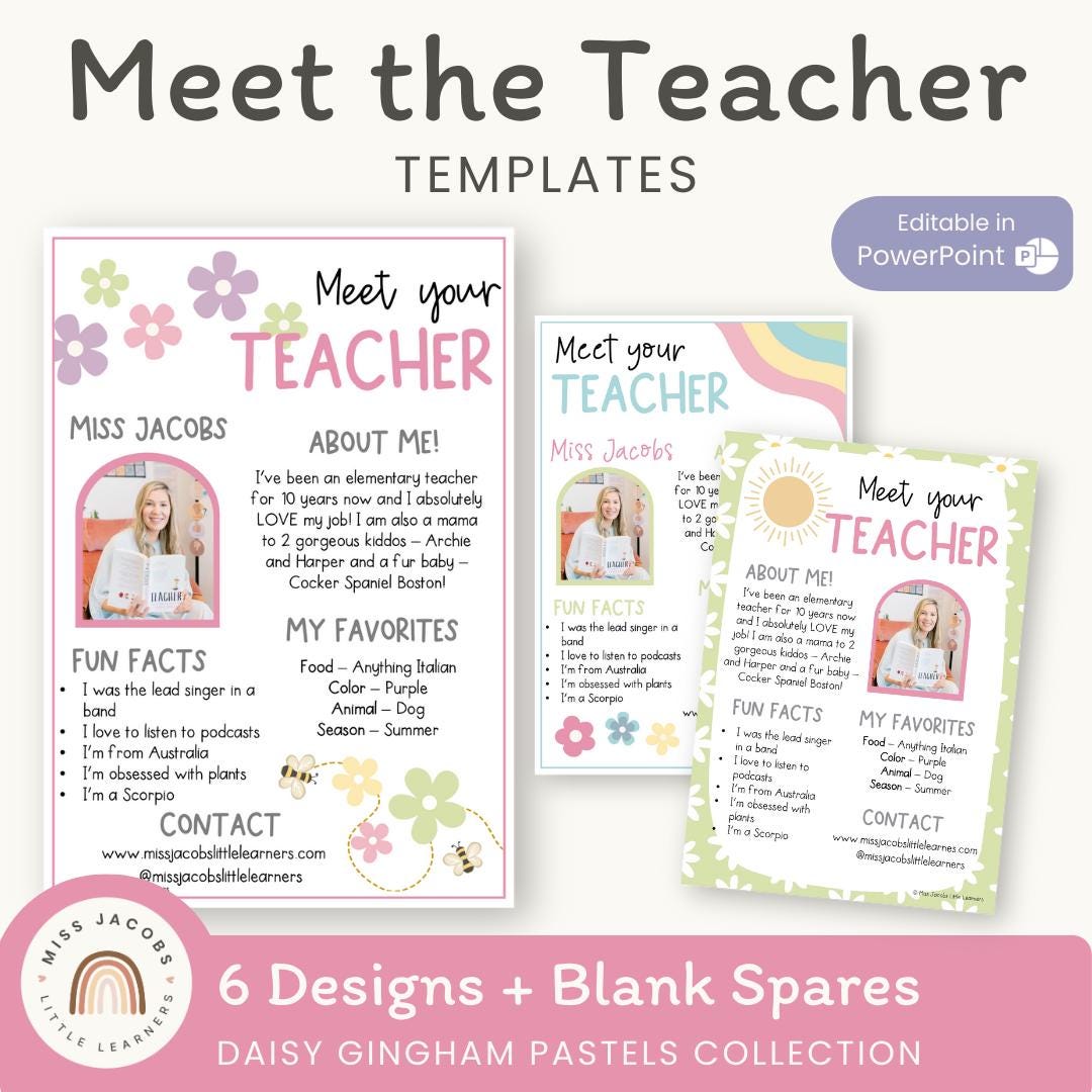Meet the Teacher Templates | Daisy Gingham Pastels Classroom Decor ...