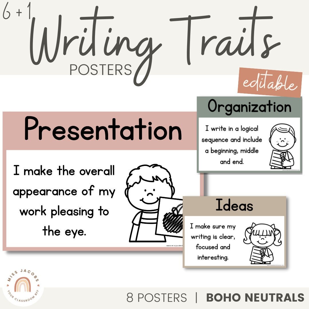 NEUTRAL 6+1 Traits of Writing Posters | Boho Color Palette | Neutral ...