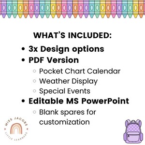 Cutesy Calendar and Weather Classroom Display, Printable Teacher Pocket ...