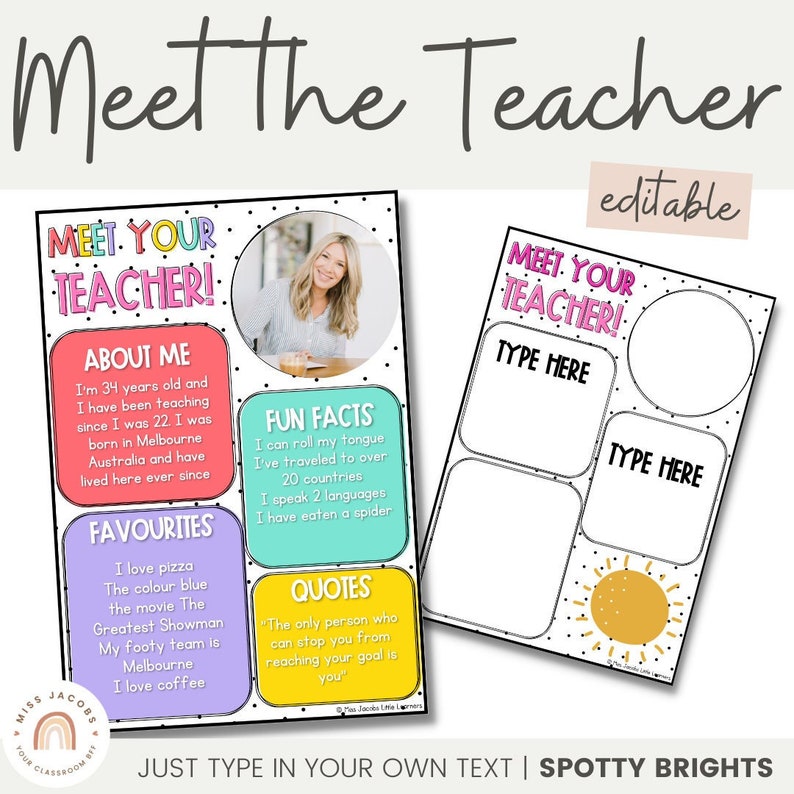 Meet the Teacher | SPOTTY BRIGHTS | Editable - Etsy