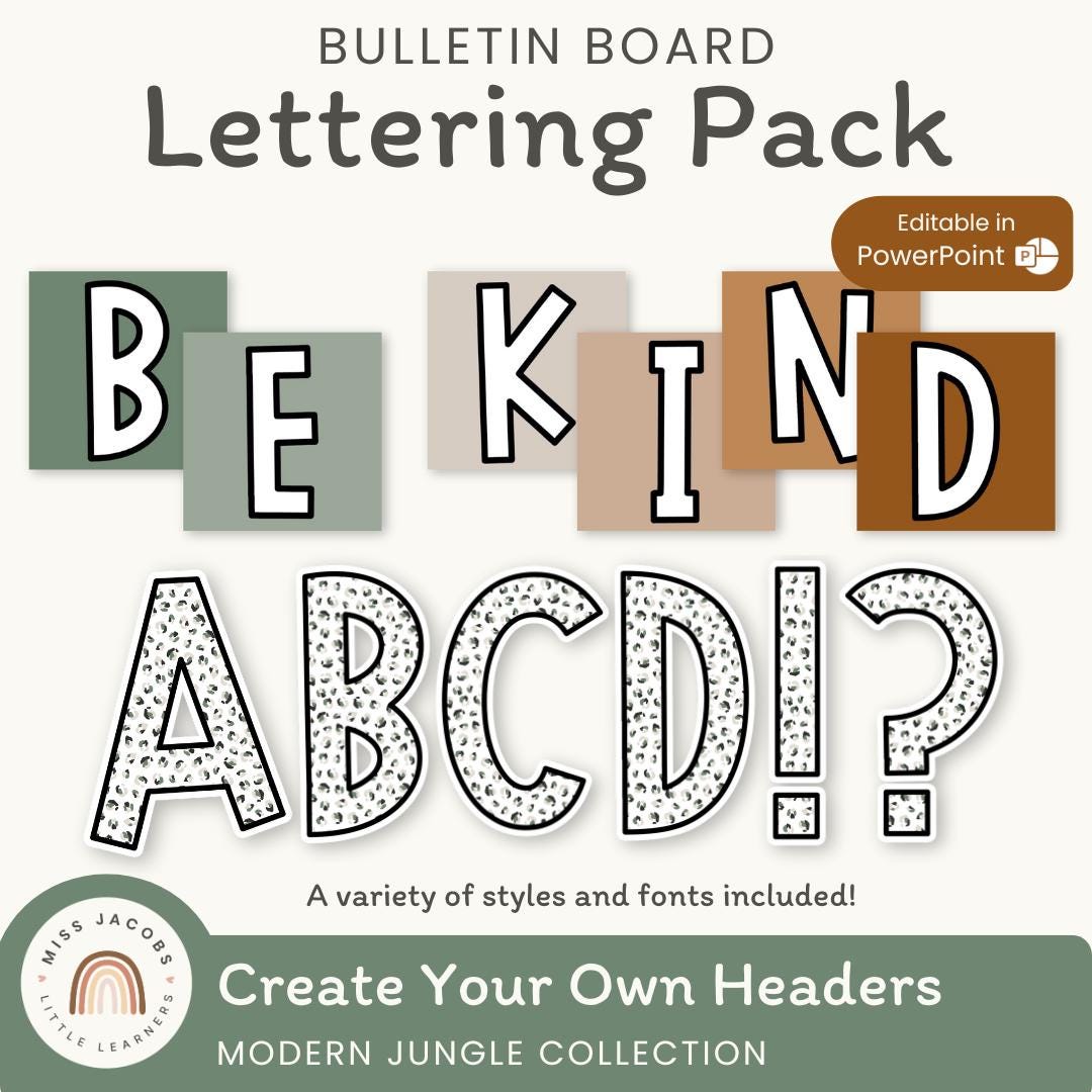 Bulletin Board Lettering Pack | EDITABLE | Modern Jungle Classroom ...