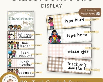 Class Jobs Display | Daisy Gingham Neutral Classroom Decor | Editable ...