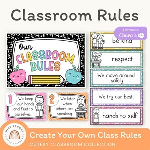 Cutesy Classroom Rules and Expectations Posters, Editable Rules for ...