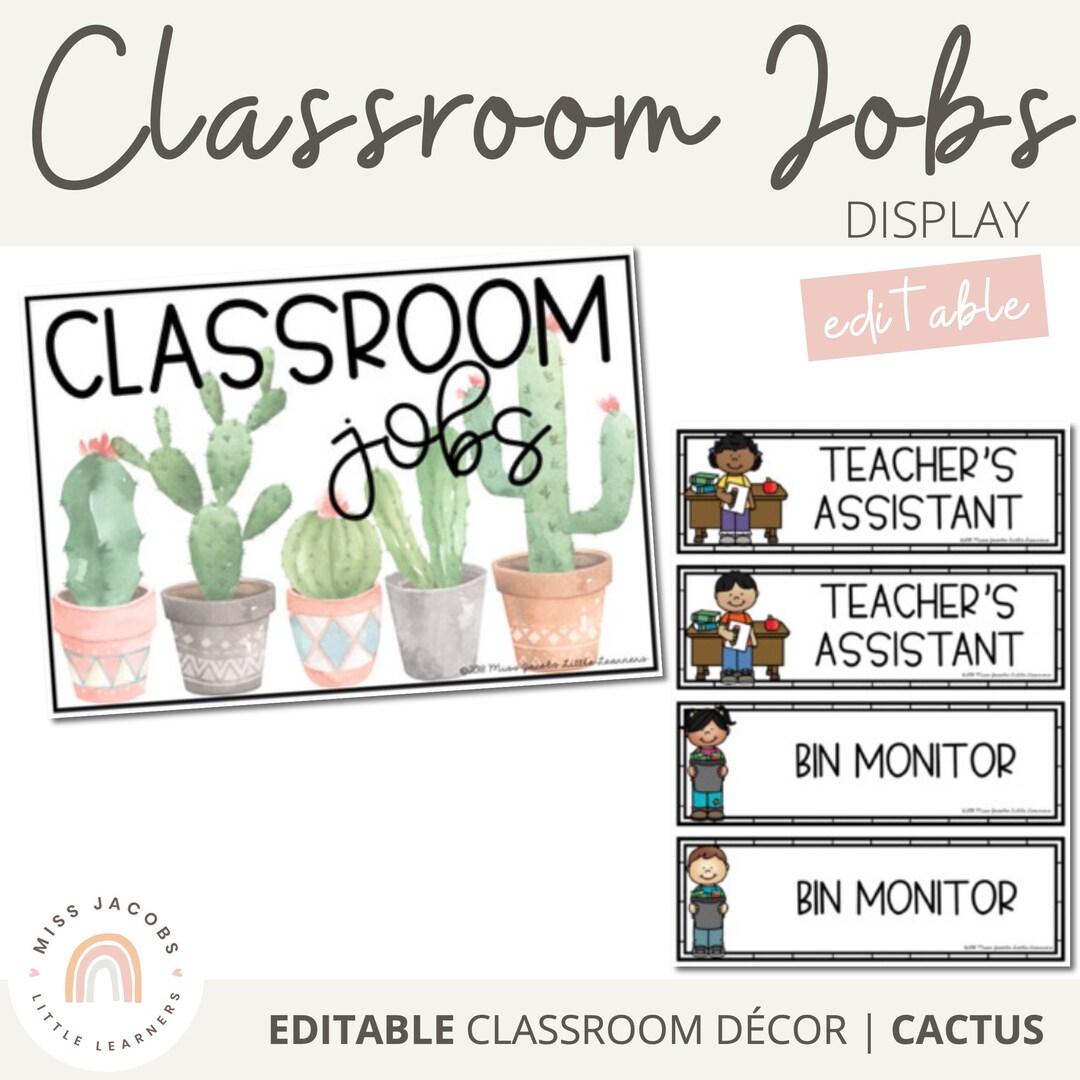 CACTUS Classroom Jobs | Editable | Cactus Classroom Decor - Etsy