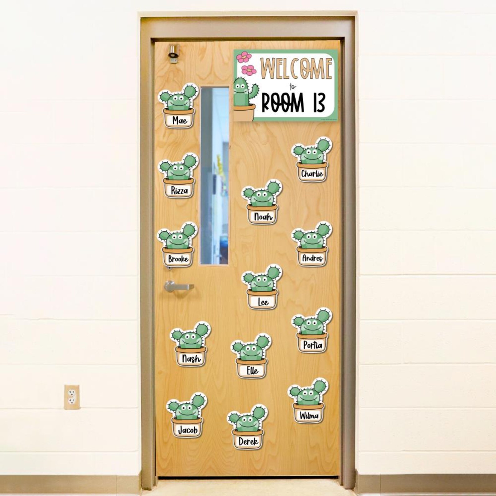 Succulent Cactus Door Display, Editable Welcome Sign and Name Tags ...
