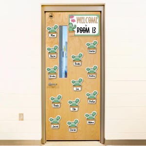 Succulent Cactus Door Display, Editable Welcome Sign and Name Tags ...