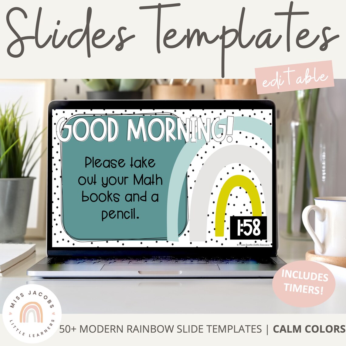 MODERN RAINBOW Slides Templates Editable Calm Colors | Etsy