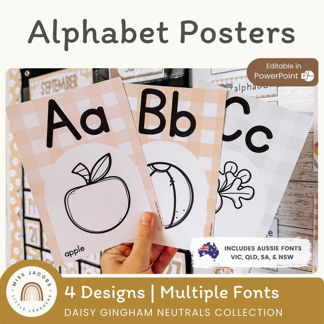 Alphabet Posters | Daisy Gingham Neutrals Classroom Decor | Editable - Etsy
