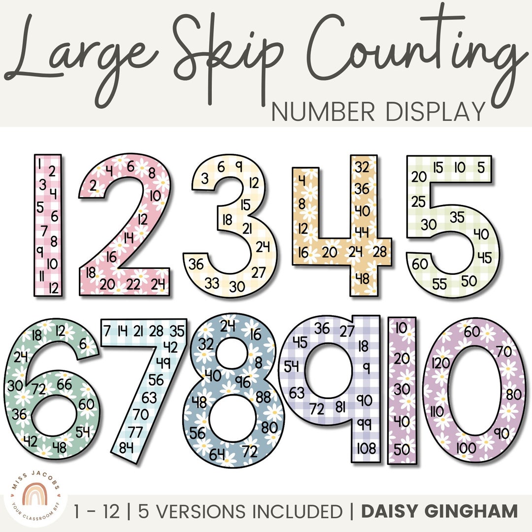 Skip Counting Large Number Line Display Daisy Gingham Pastels Math ...