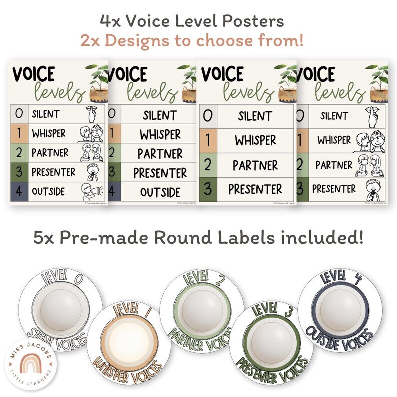 Rustic Boho Plants Voice Noise Level Display | EDITABLE Classroom ...