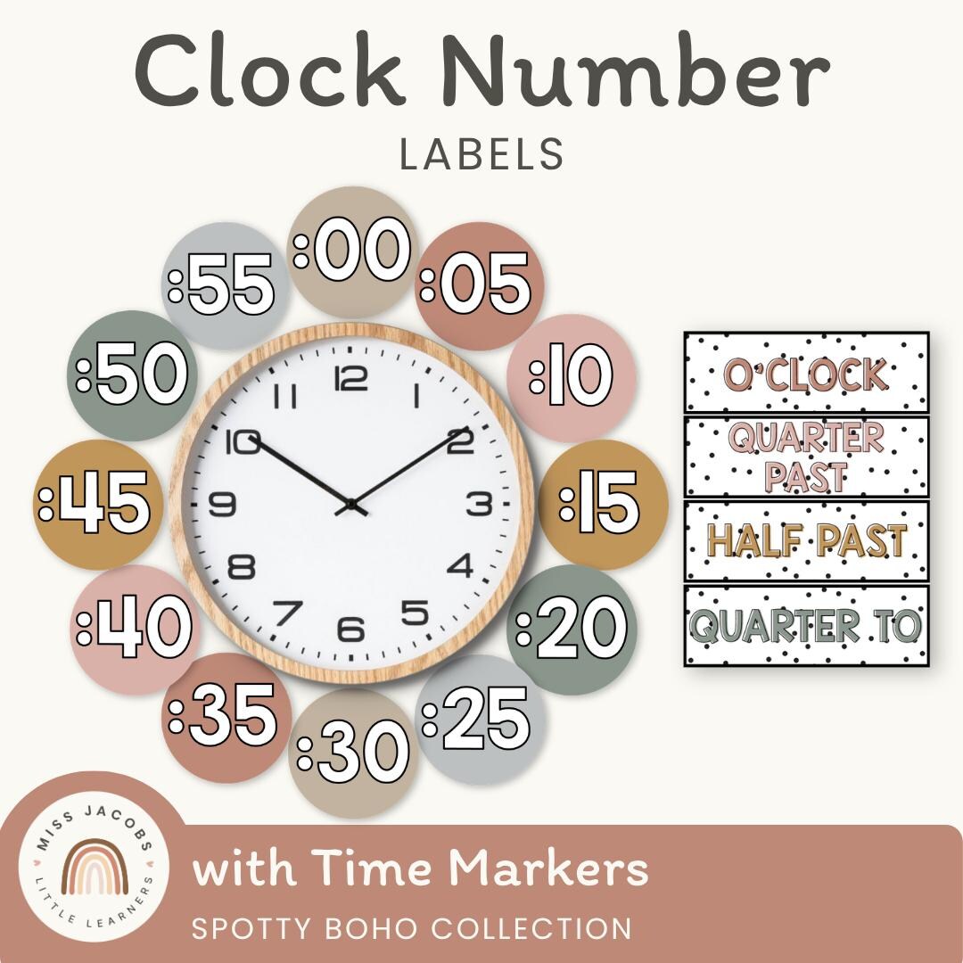 Clock Number Labels | SPOTTY BOHO Classroom Decor - Etsy