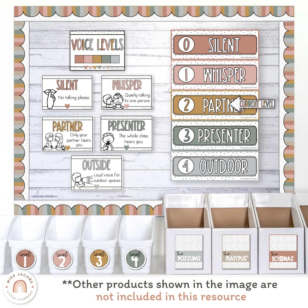 Spotty Boho Voice Noise Level Display | EDITABLE Classroom Teacher ...