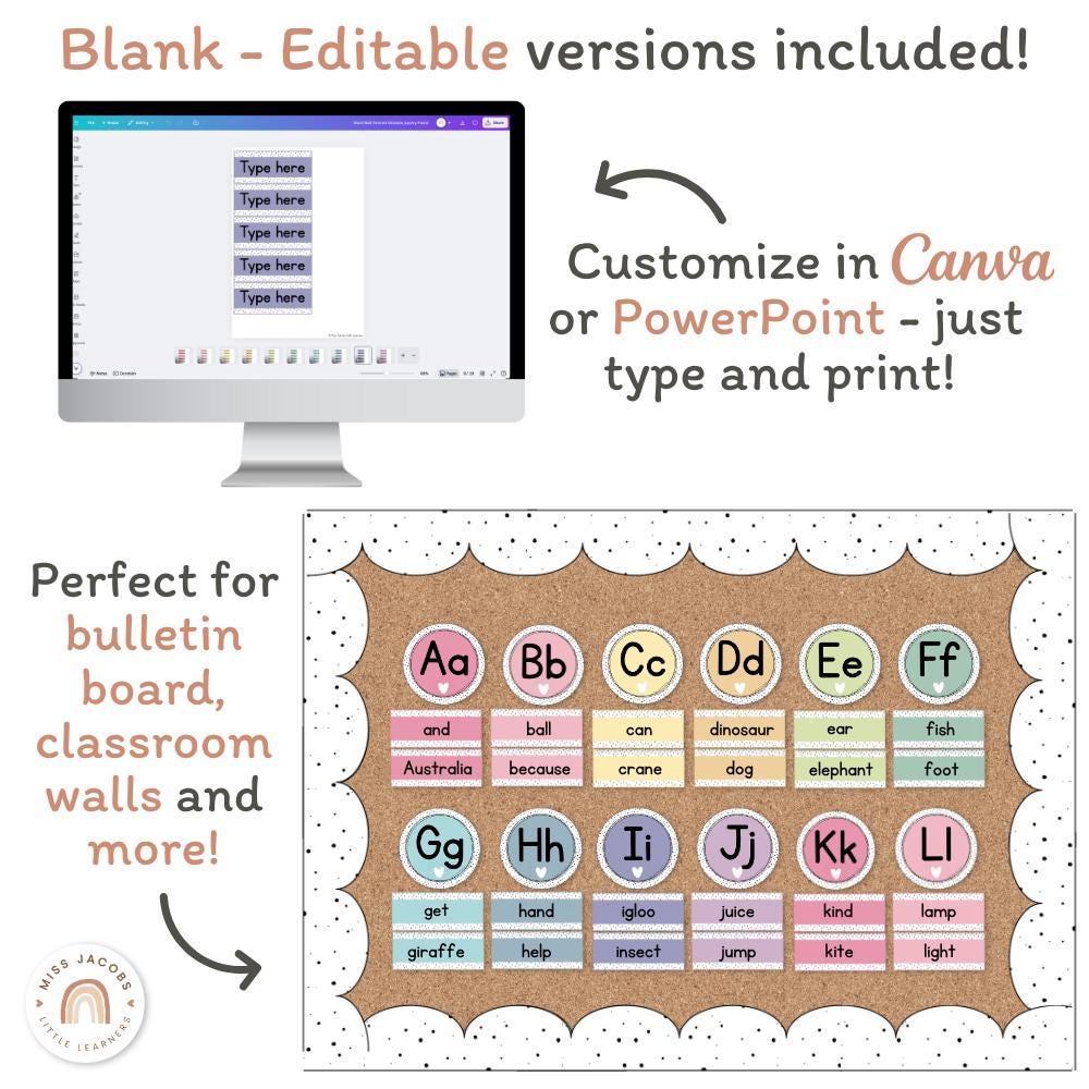 Alphabet Word Wall | SPOTTY PASTELS Classroom Decor | Editable - Etsy