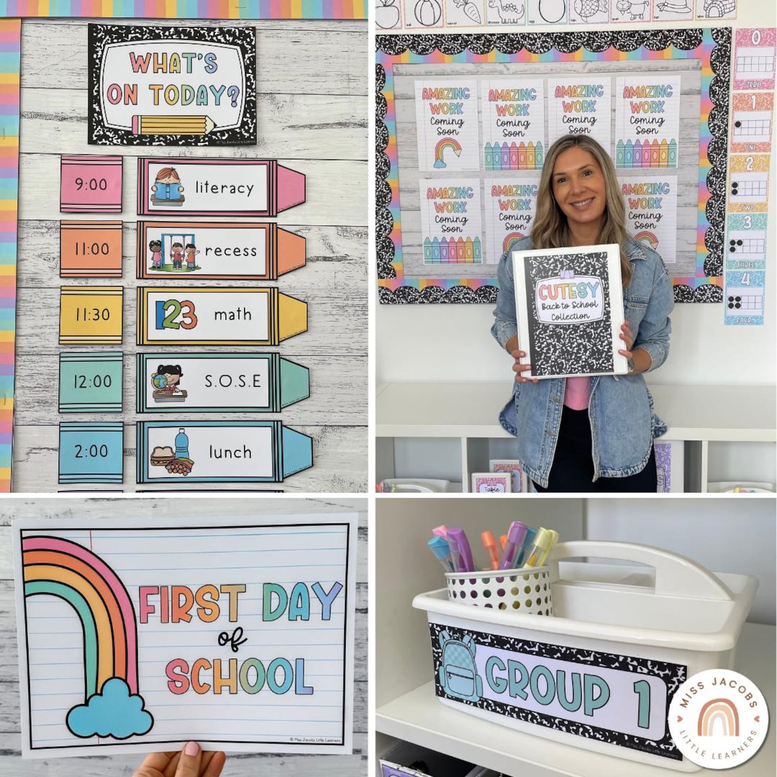 Cutesy Classroom Decor Bundle, Bright Rainbow Composition Notebook ...