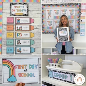 Cutesy Classroom Decor Bundle, Bright Rainbow Composition Notebook ...