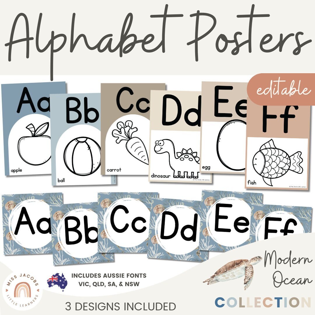 Alphabet Posters | Modern Ocean Classroom Decor | Editable - Etsy