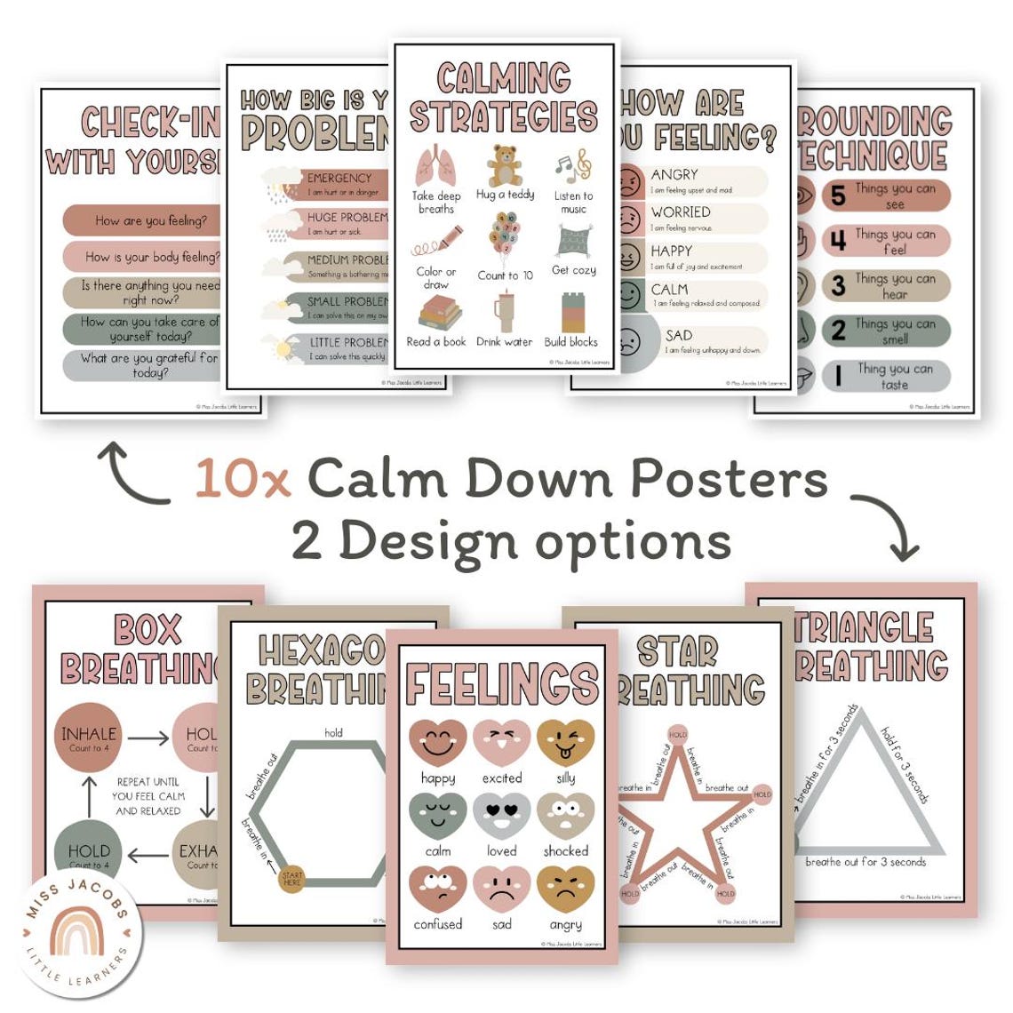 Boho Rainbow Calm Down Corner Posters, Calm Down Kit, Printable Social ...